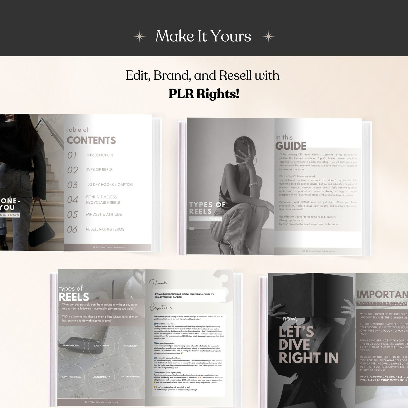 The Zero Income Claim Guide - 90 days of captions, hooks and 100 video – Virtually Done Studio PLR