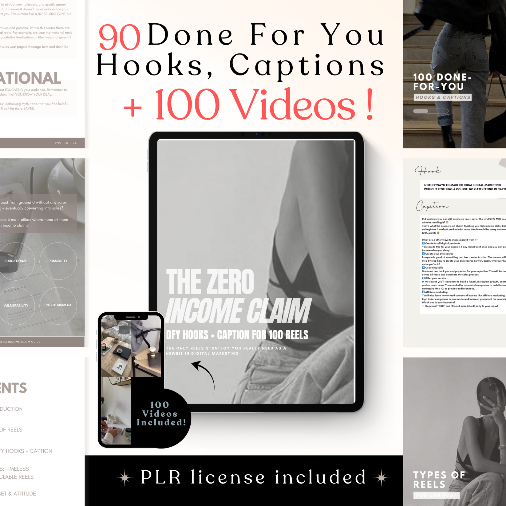The Zero Income Claim Guide - 90 days of captions, hooks and 100 video – Virtually Done Studio PLR